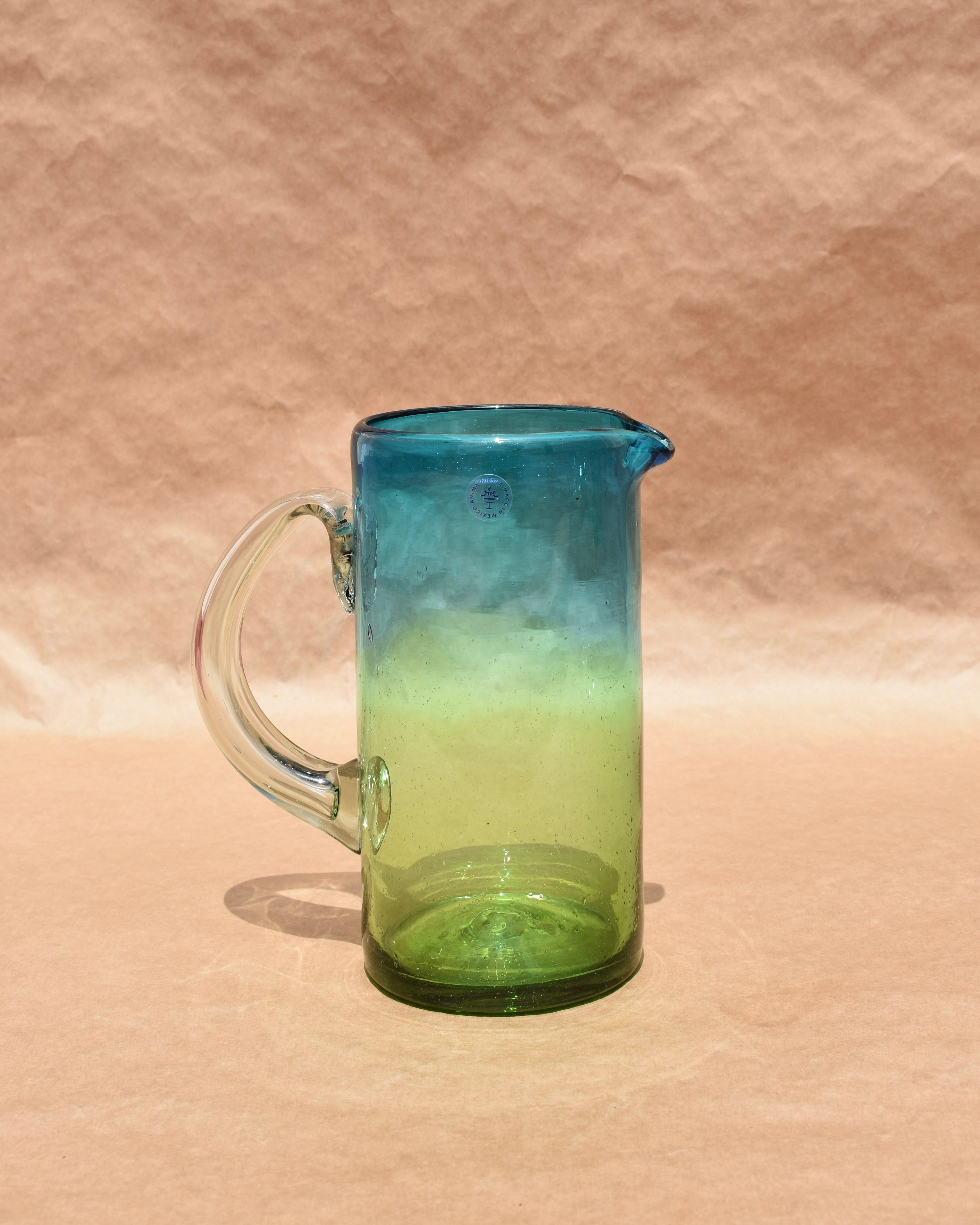Mexican Bicolor Hand Blown Glass Pitcher | Anima Guzga